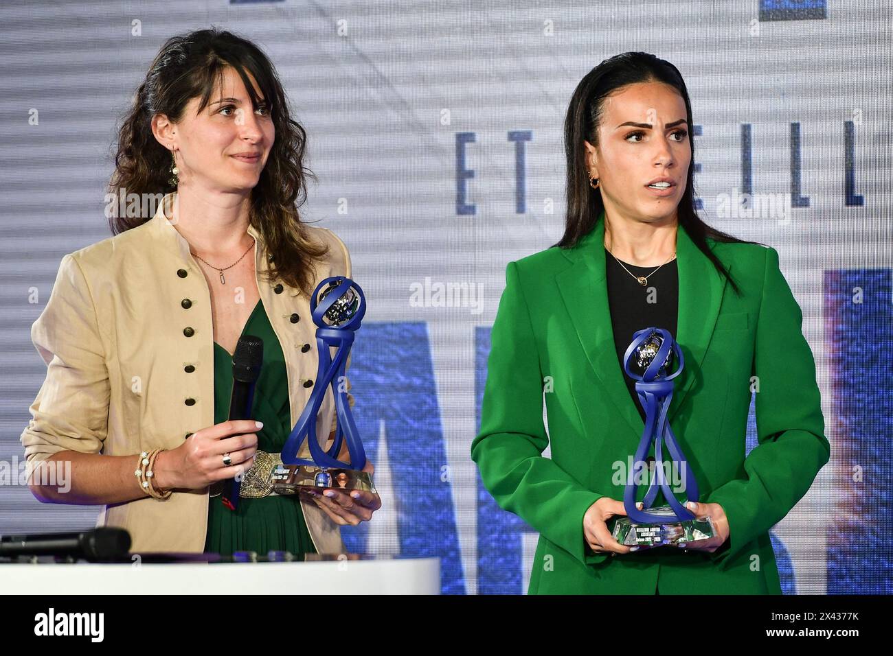 French referees Emeline Rochebiliere (L) and Camille Comba (R) win the ...