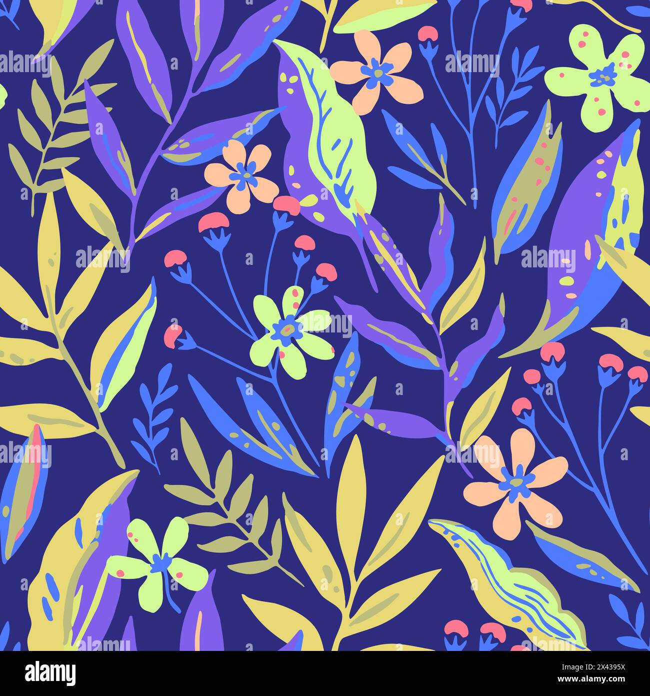 Colorful vivid psychedelic tropical seamless pattern. Vector hand drawn ...