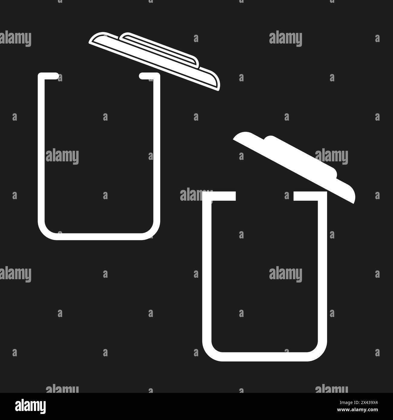 White trash bins. Vector graphic. Open lid design. Recycling concept ...