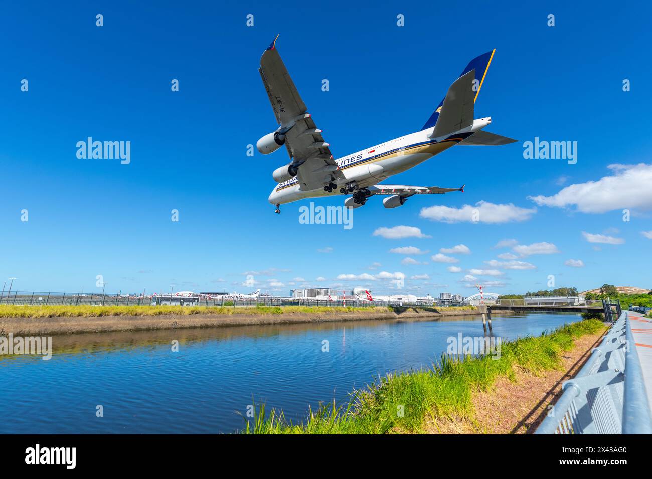Aircraft above Alexandra Canal at Sydney Airport in Sydney, Australia ...