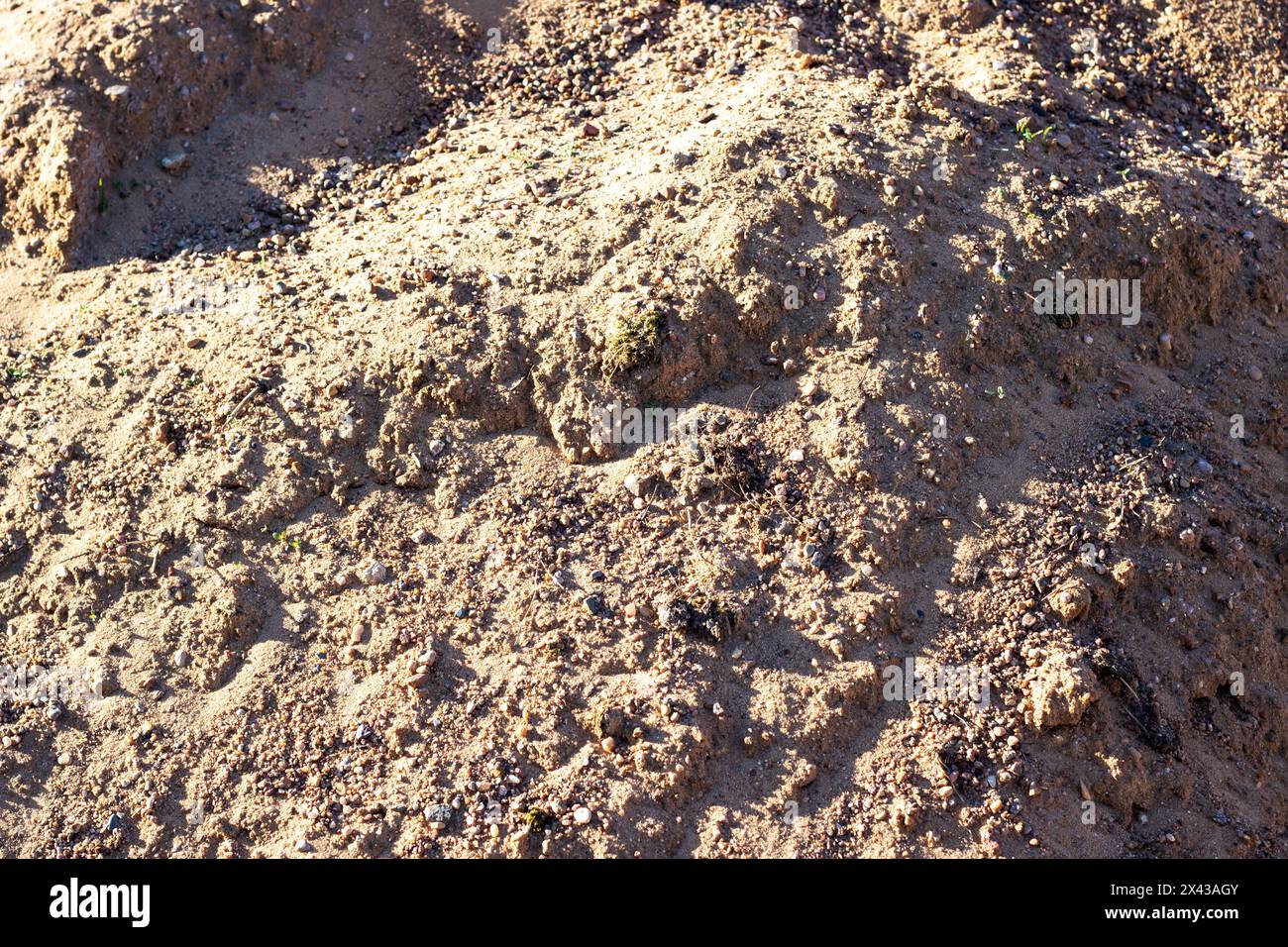 A mixture of soil, brown bedrock, and small rocks resembling a mini ...