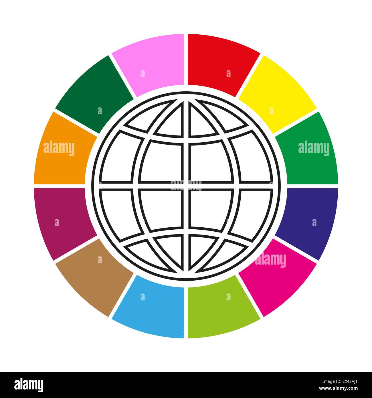 Multicolored globe segments icon. Unity and diversity concept. World ...