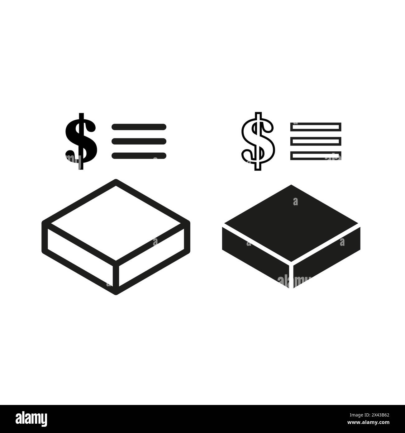 Financial data analysis icons. Dollar sign with list and layered charts ...