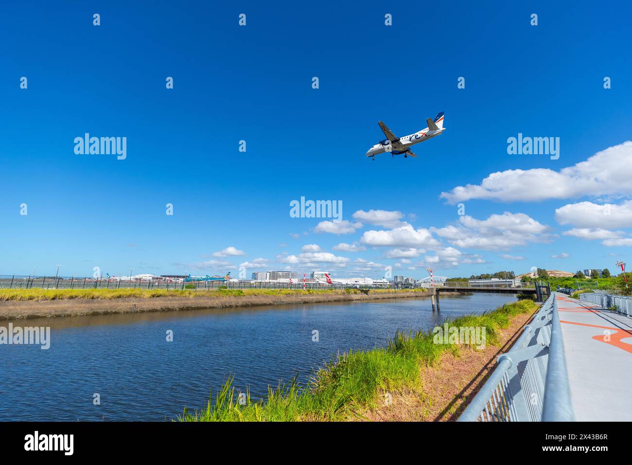 Aircraft above Alexandra Canal at Sydney Airport in Sydney, Australia ...