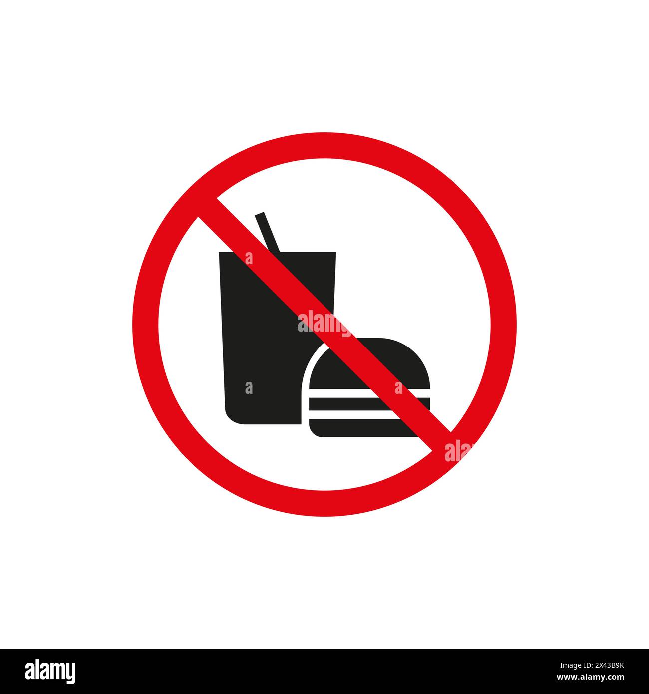 No food or drink sign. Vector prohibition symbol. Red circle and black ...