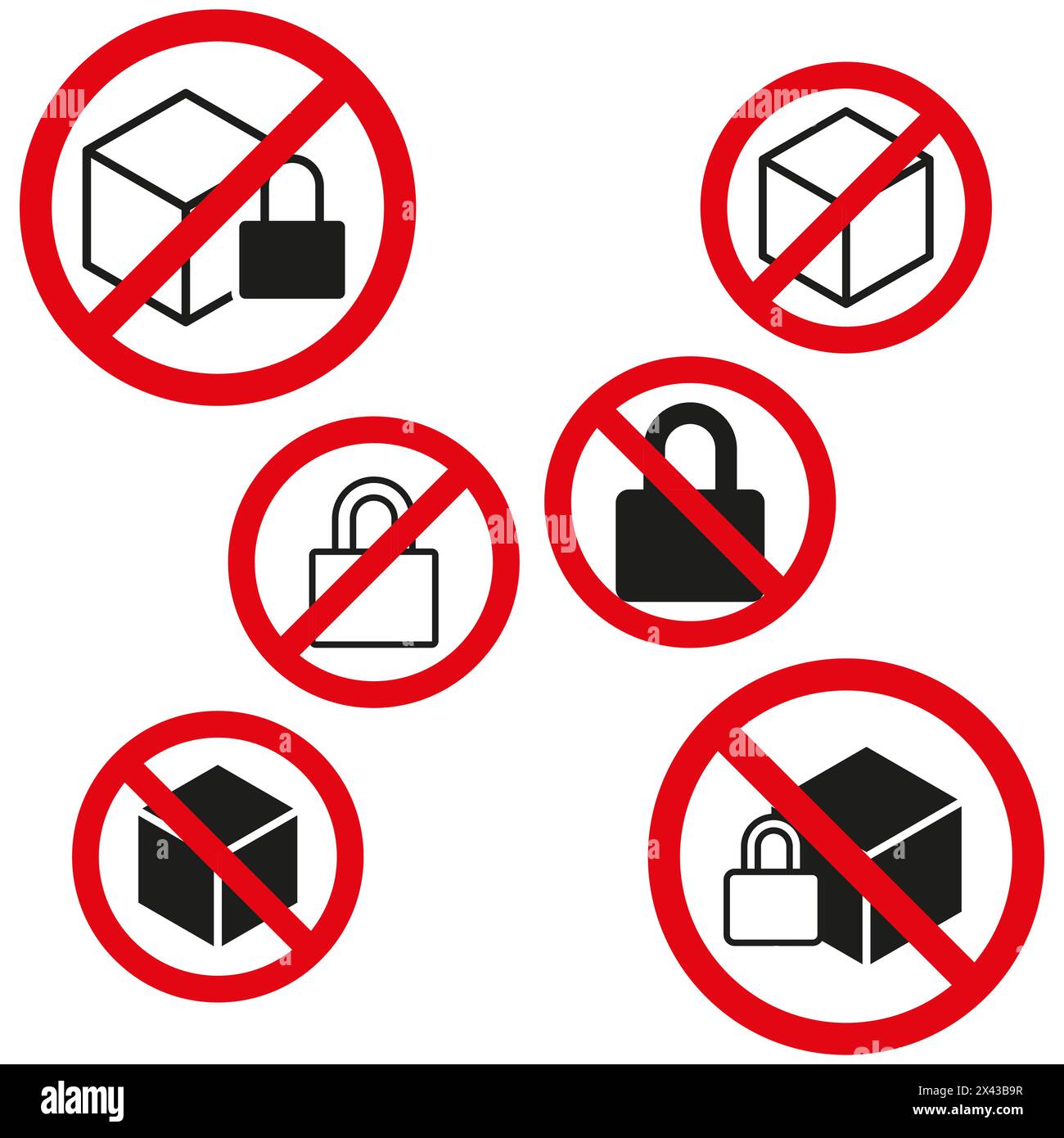 No package lock symbols set. Vector unlocked box signs. Prohibited ...