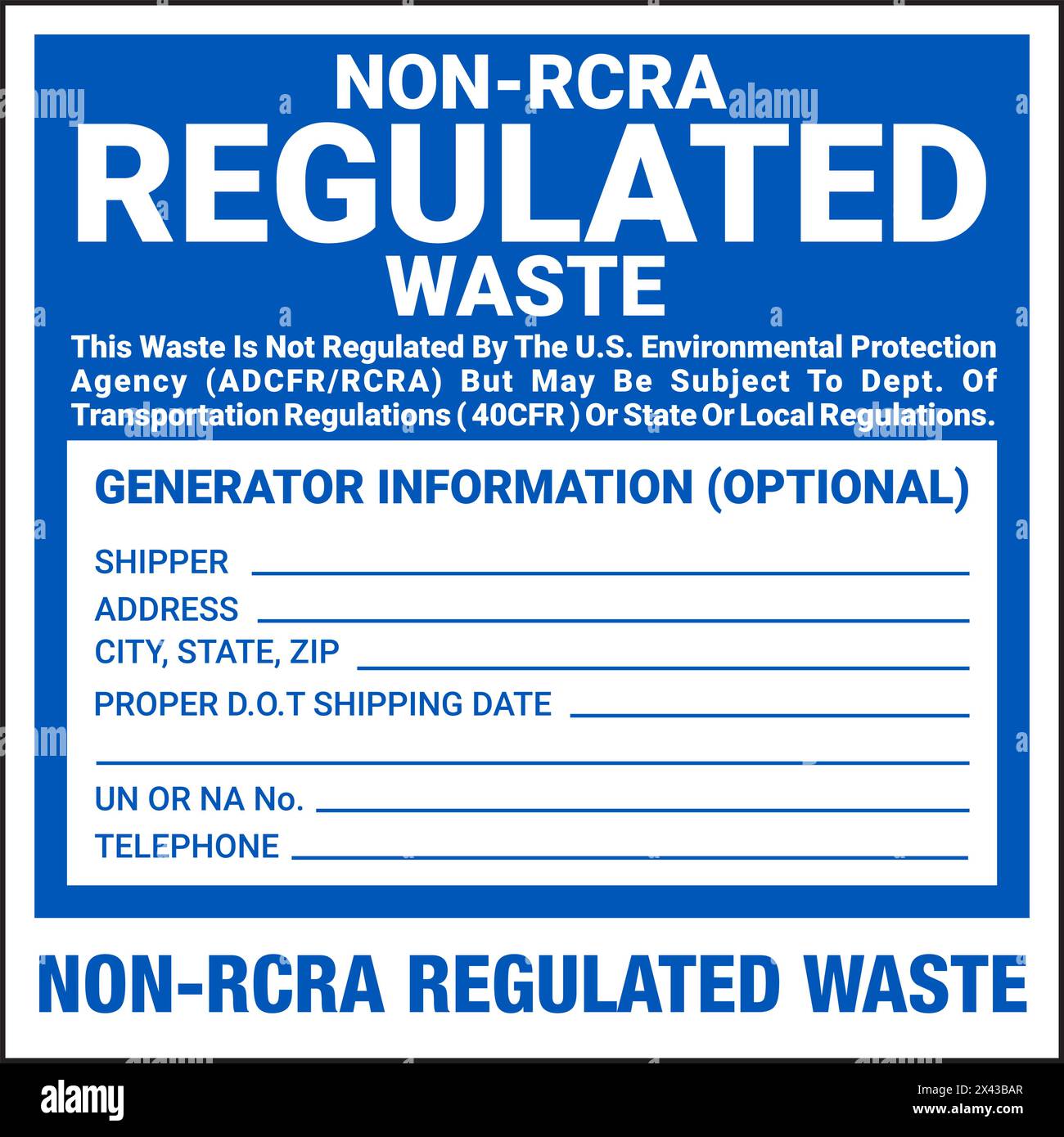 Container Hazardous Standard Label Marking Non RCRA Regulated Waste ...