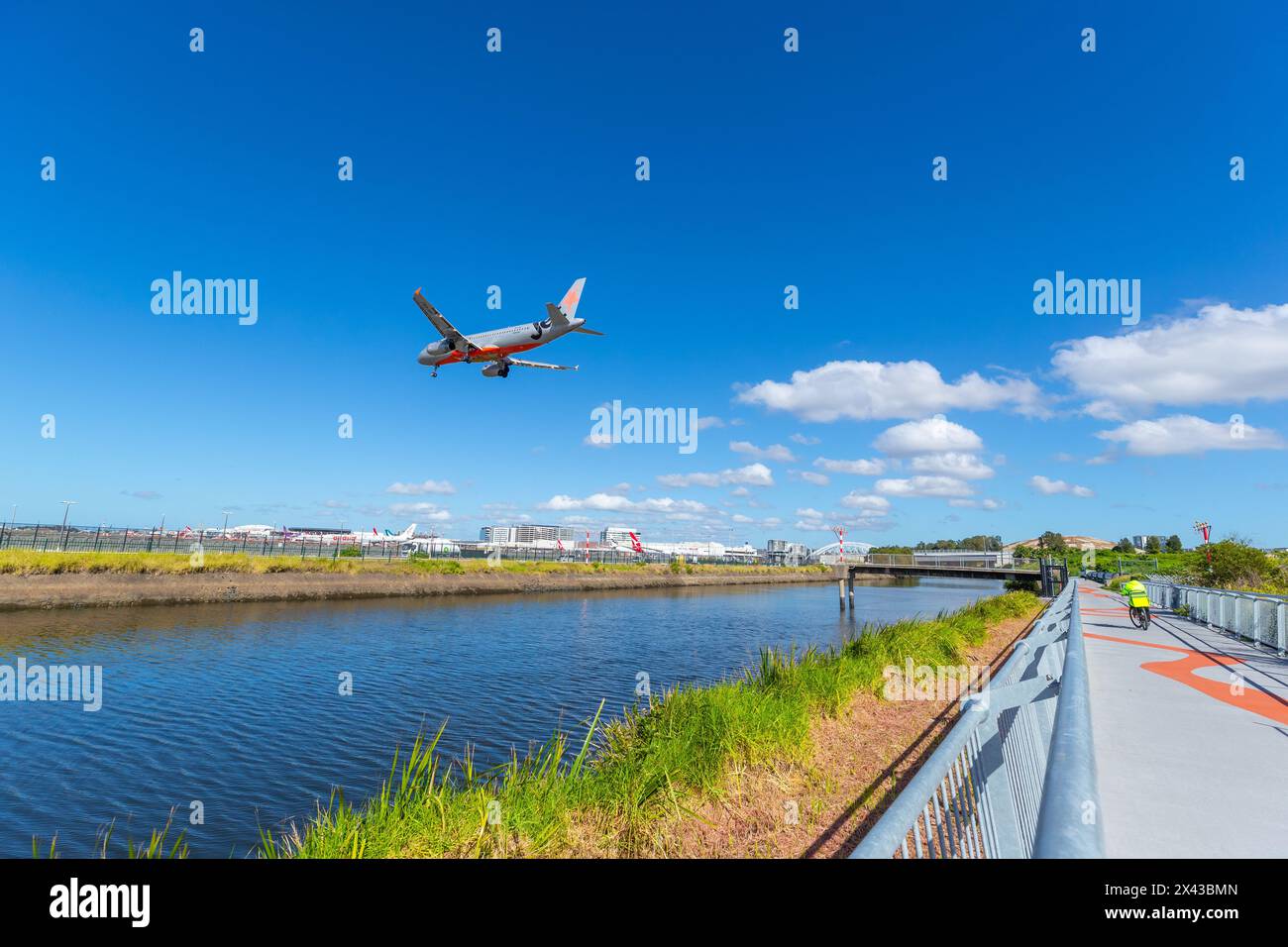Aircraft above Alexandra Canal at Sydney Airport in Sydney, Australia ...