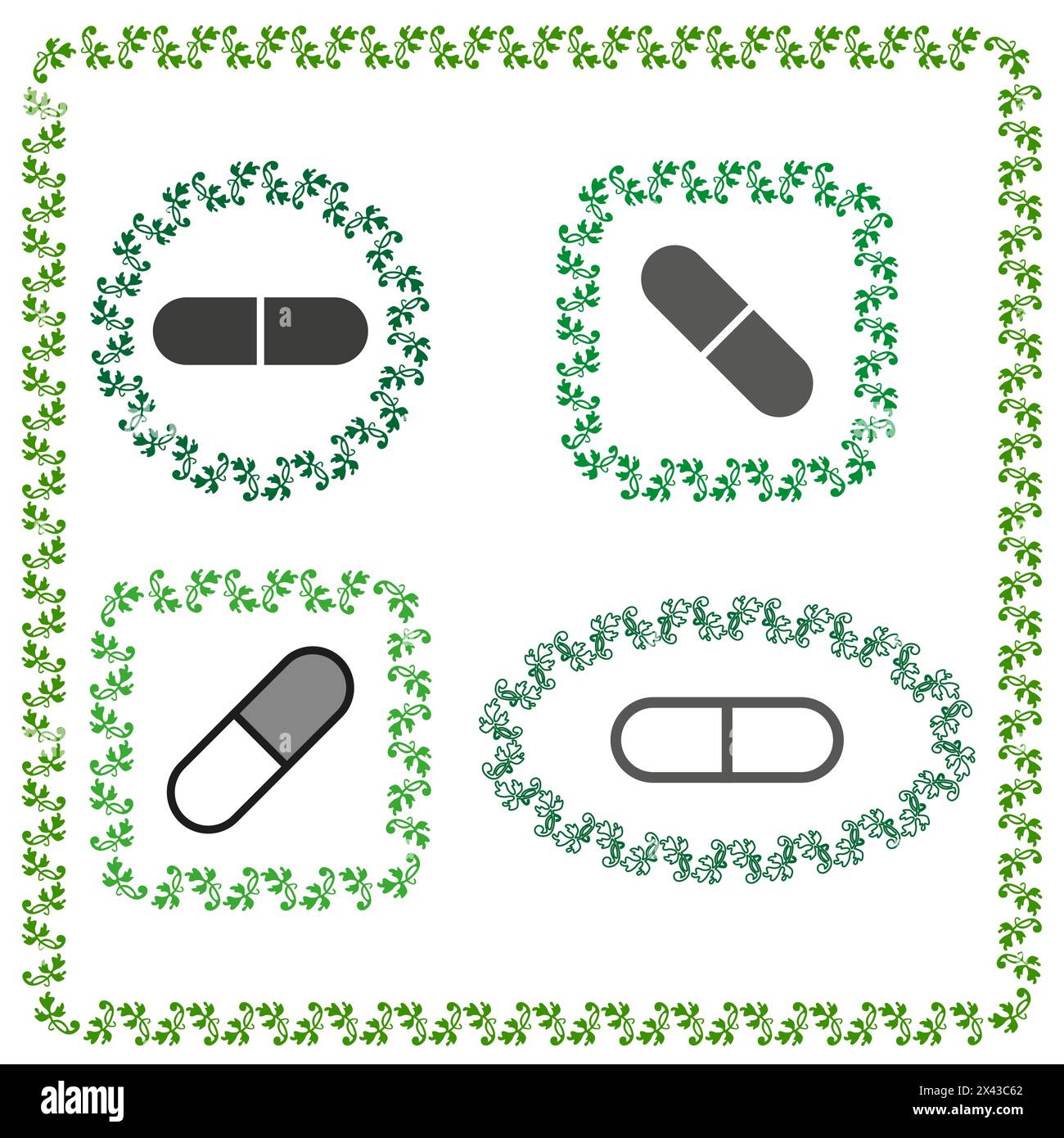 Herbal medicine capsules. Natural supplements concept Vector. Green ...