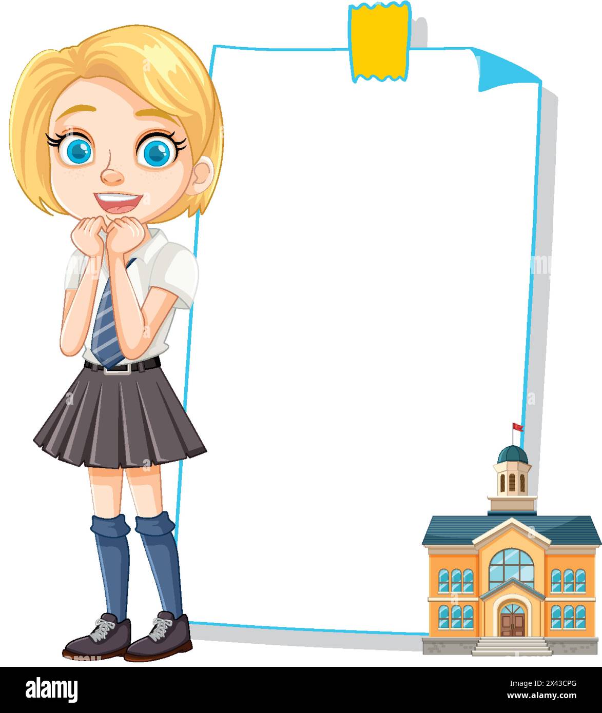 Young girl in school uniform with empty display board Stock Vector ...