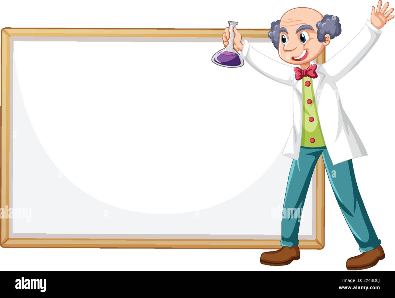 Cartoon scientist with flask beside blank whiteboard Stock Vector Image ...