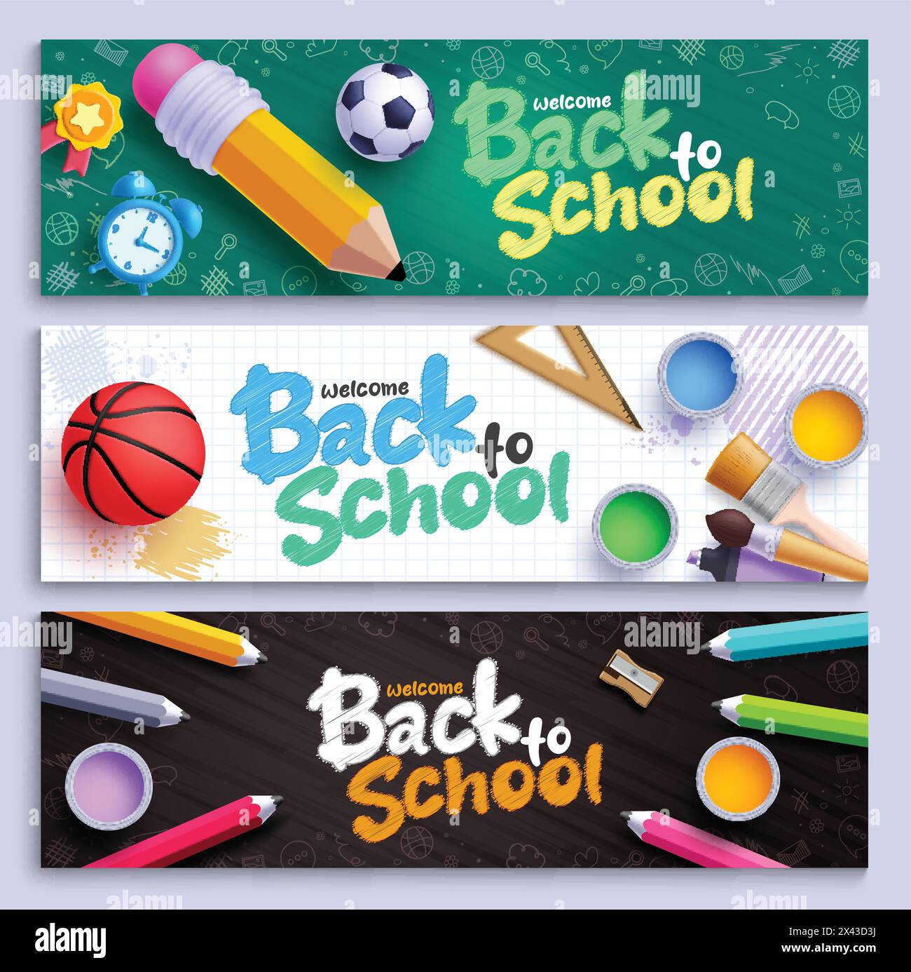 Back to school vector banner set design. Welcome back to school ...