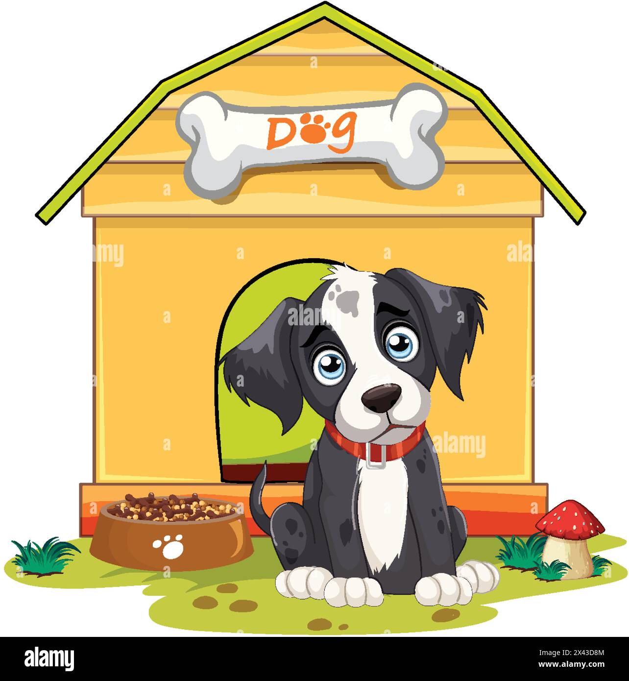 Cute cartoon puppy sitting by its doghouse Stock Vector Image & Art - Alamy