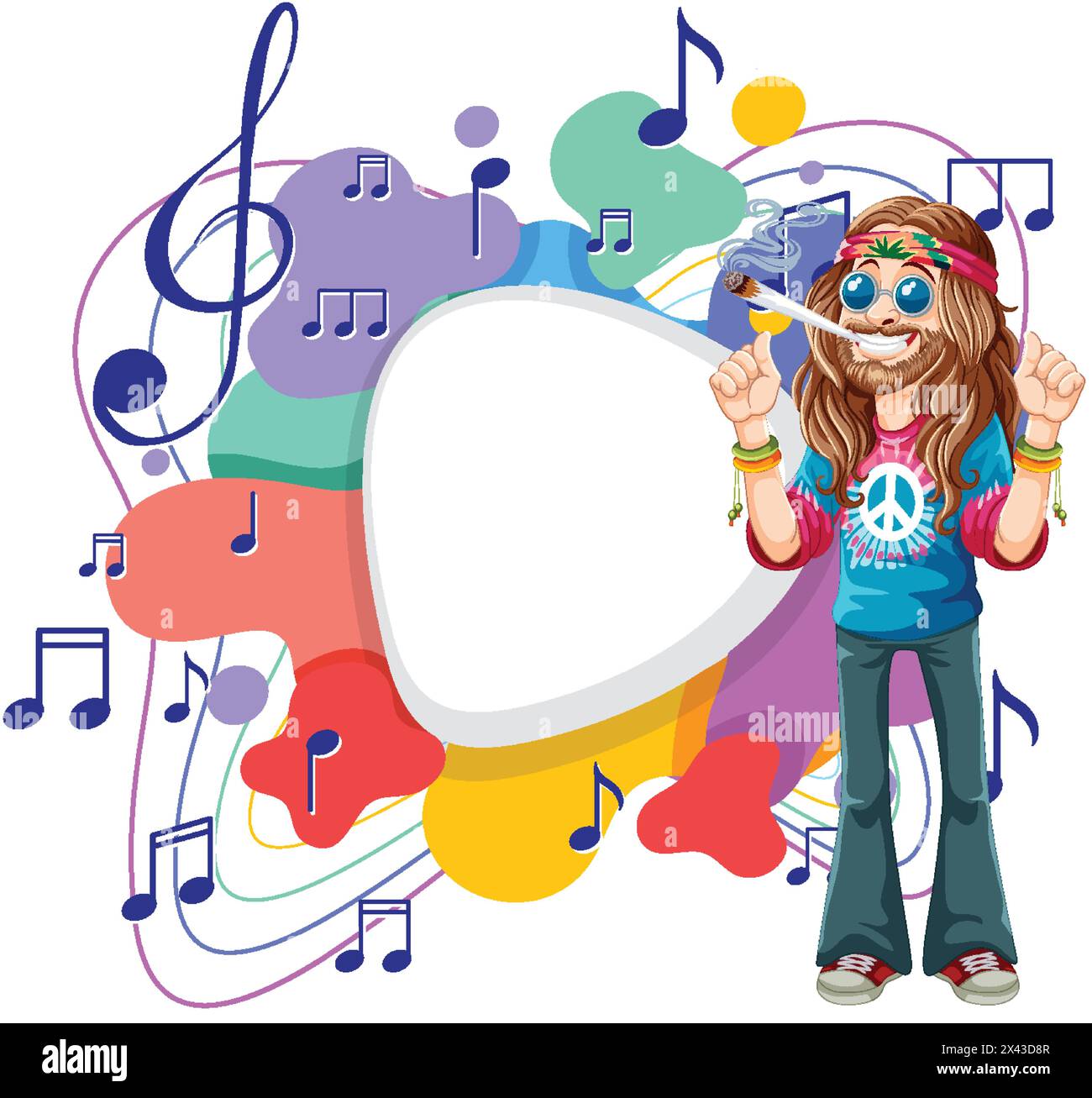 Hippie character with music notes and vibrant colors Stock Vector Image ...