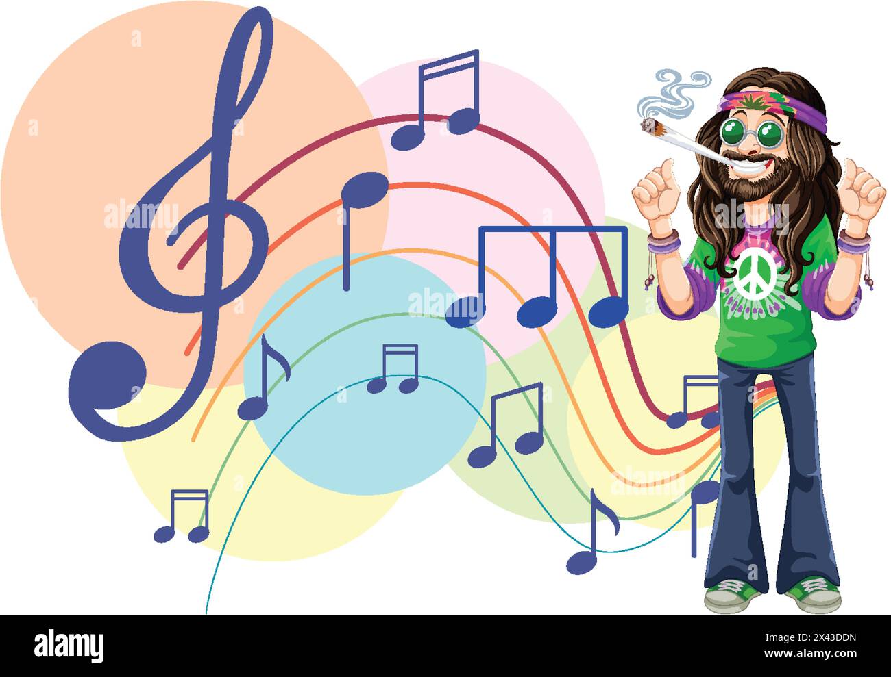 Illustration of a hippie man with musical notes Stock Vector Image ...