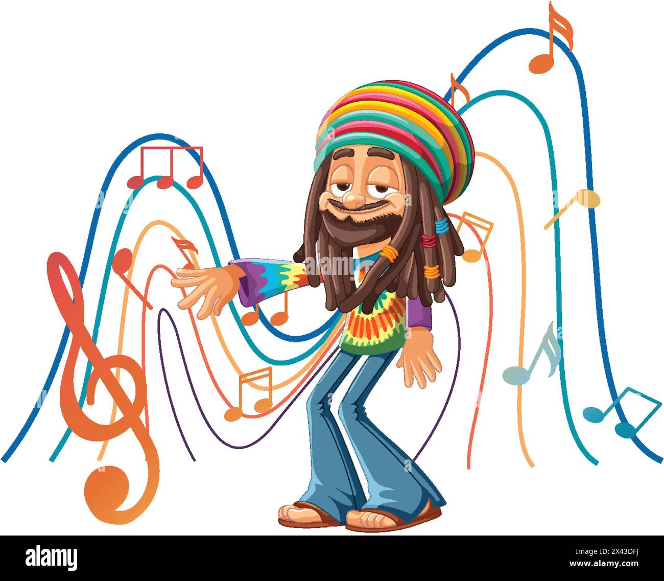 Cartoon reggae artist surrounded by vibrant musical notes Stock Vector ...