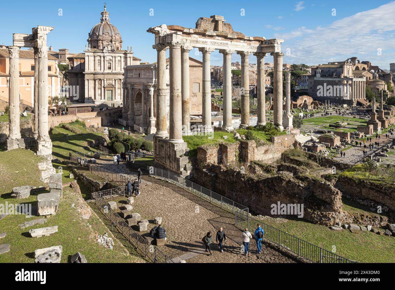 Roman Forum monumental archaelogical site. Temples, churches, colosseum ...