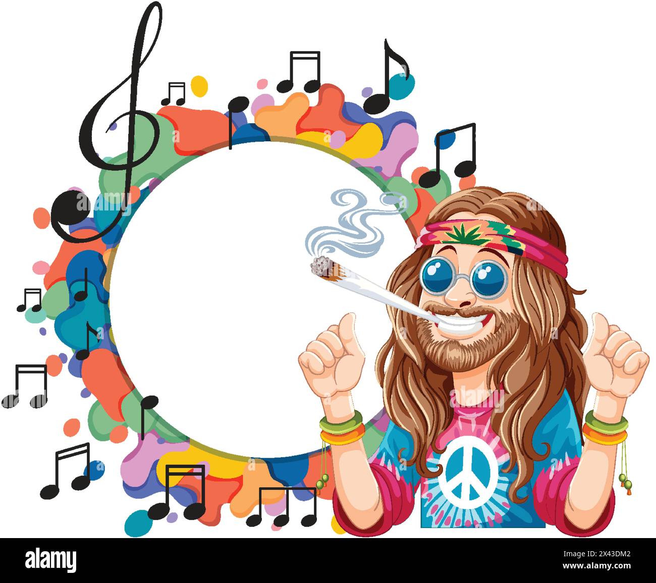 Colorful illustration of a hippie enjoying music Stock Vector Image ...