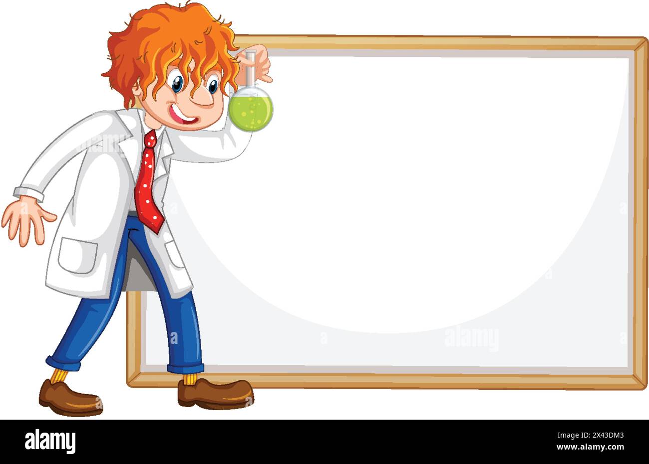 Cartoon scientist with apple, leaning on whiteboard Stock Vector Image ...