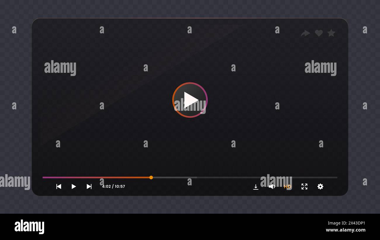 Dark glossy transparent video player interface. Live audio control panel UI, video display ...
