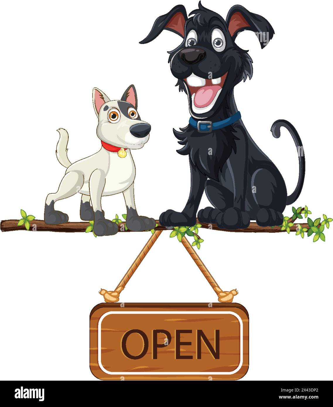 Two cartoon dogs sitting above an 'Open' sign Stock Vector Image & Art ...