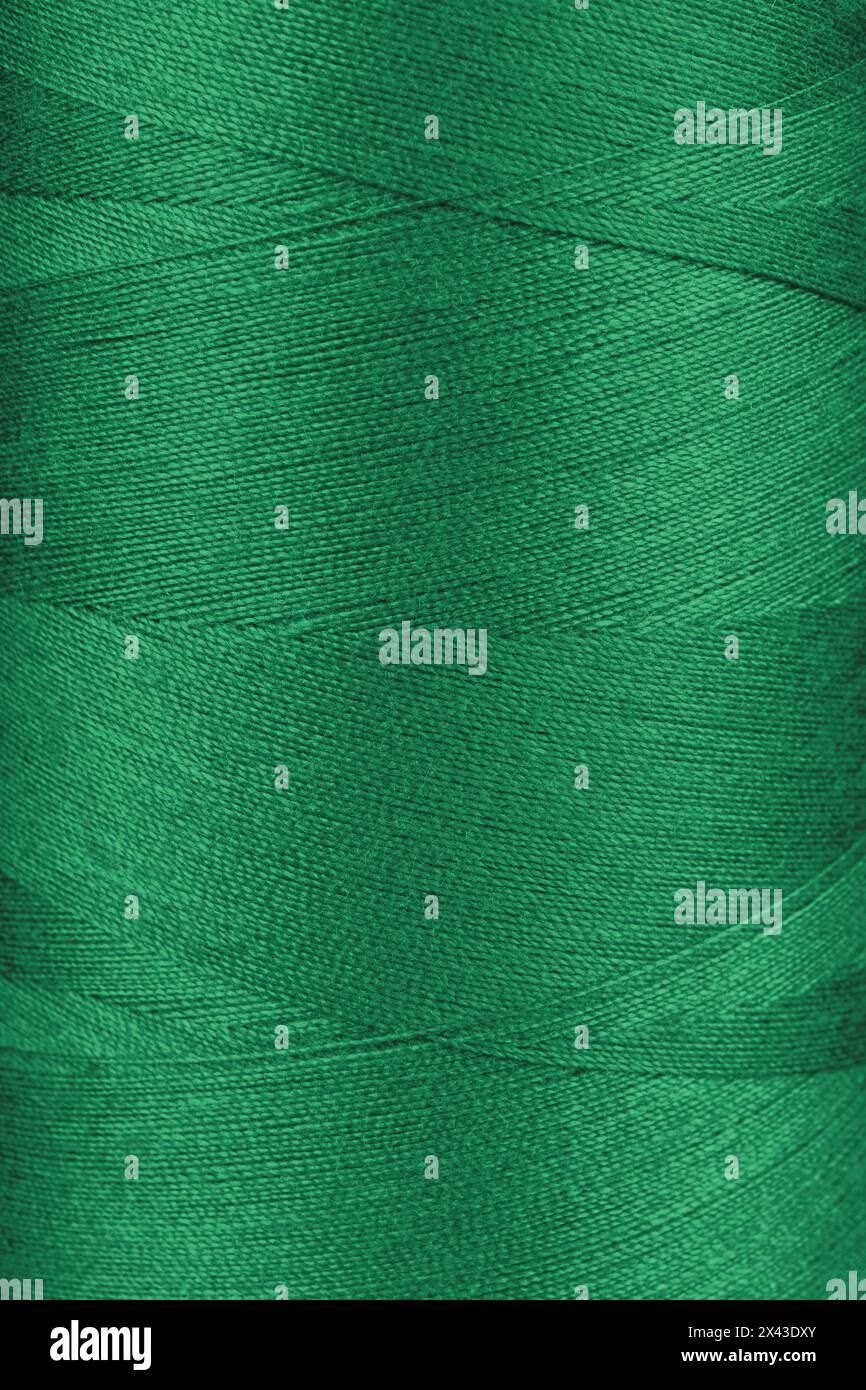 Texture of green color threads in spool close up, macro. Sewing threads ...