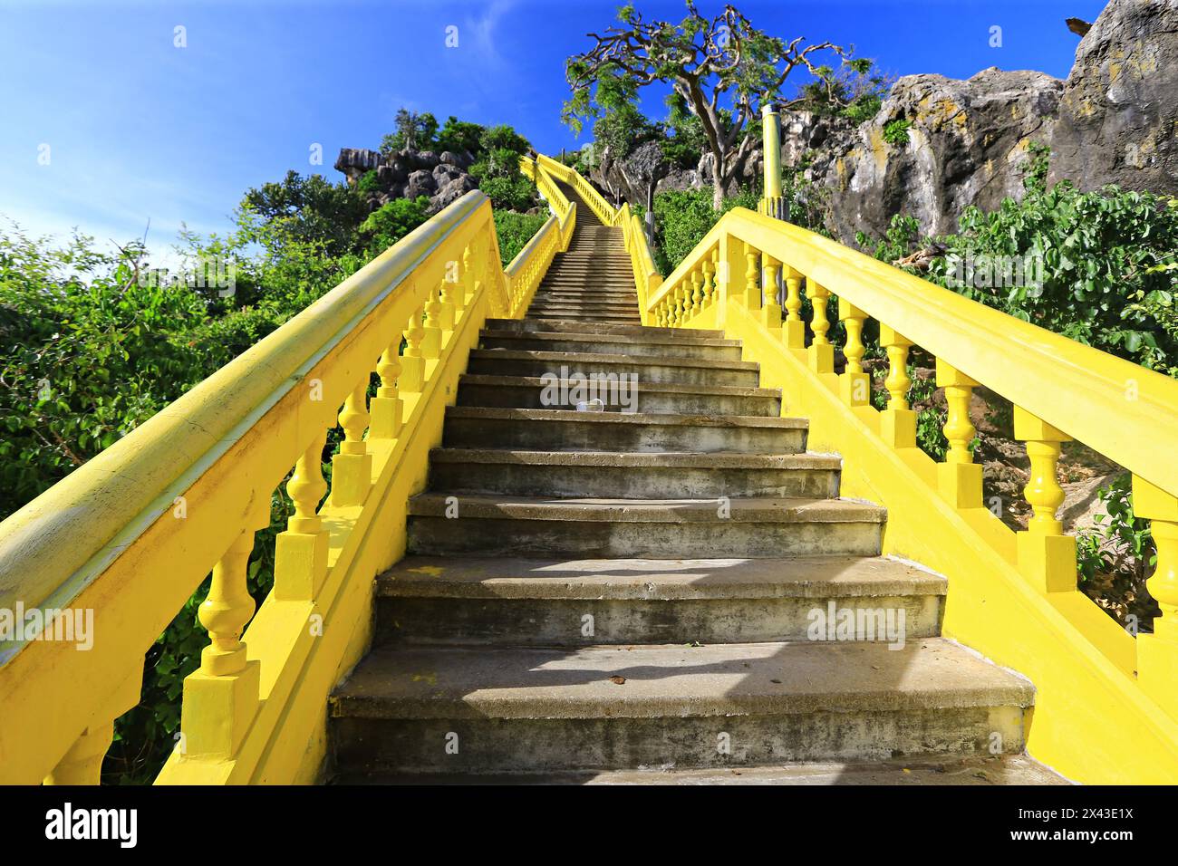 Stairs leading up to tourist attractions Khao Chong Krachok mountain ...
