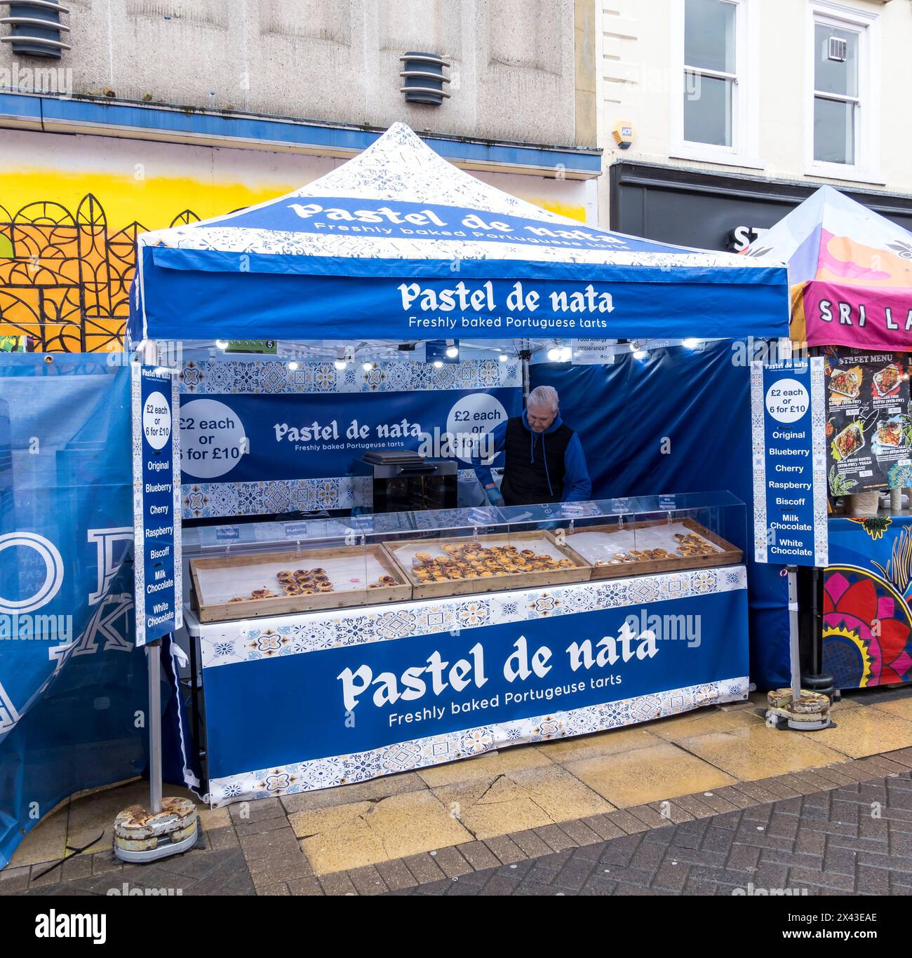 Pastel de nata Portugese tart stall, High Street, Lincoln City ...