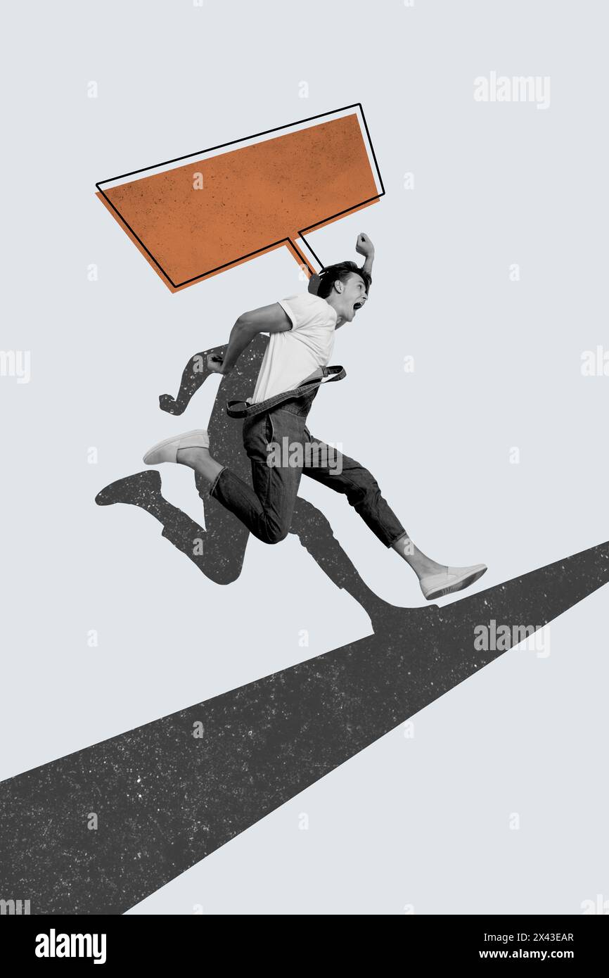 Creative trend collage of running man hold plate freedom power rights ...