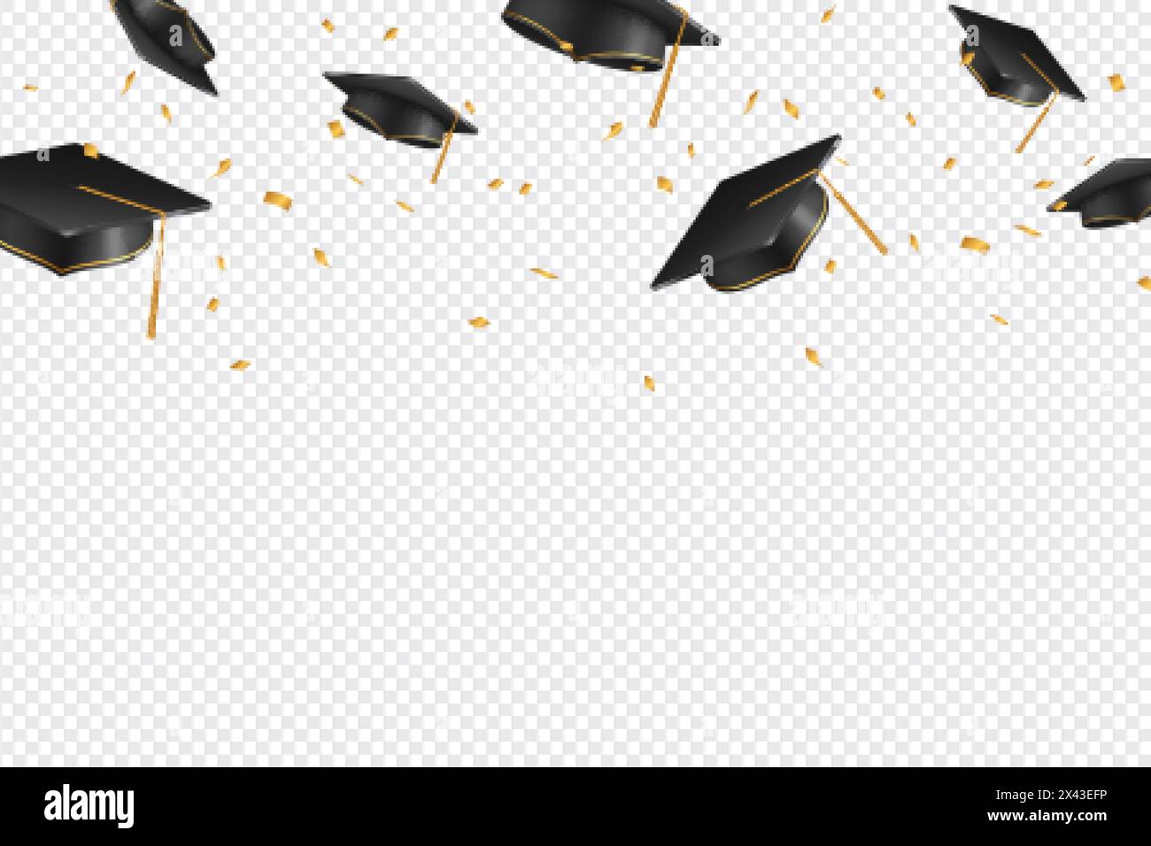 Graduate caps and confetti on a transparent background Stock Vector ...