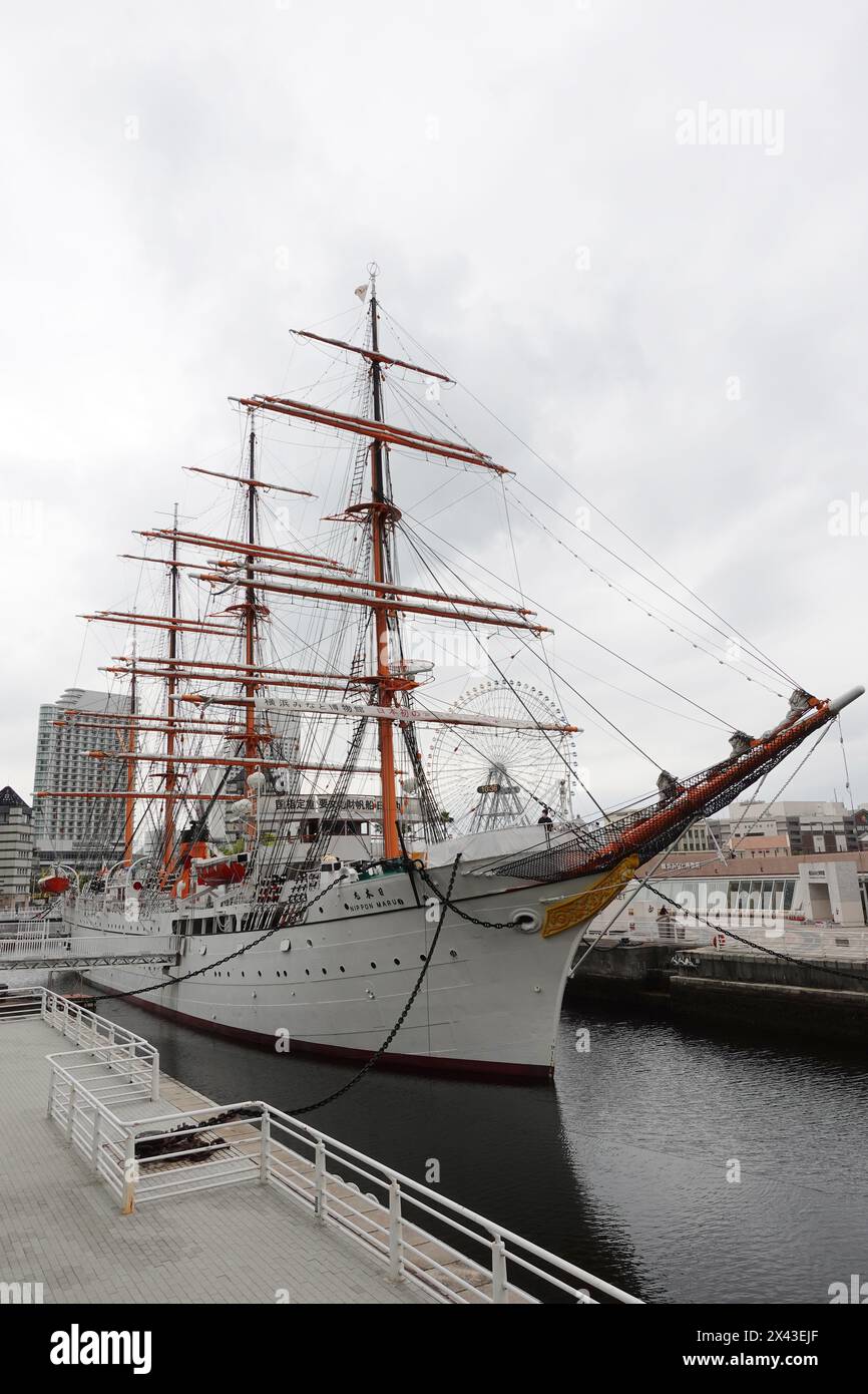 Nippon Maru, docked in Yokohama harbor, is a Japanese museum ship Stock ...