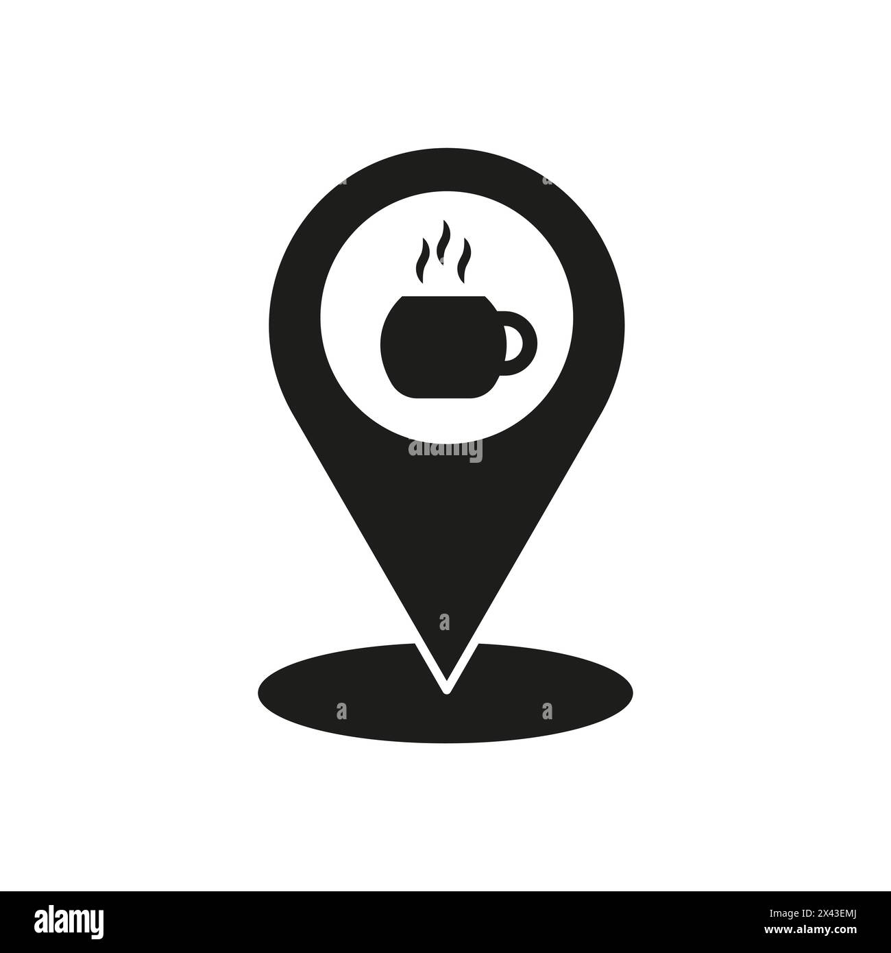 Coffee shop location pin. Hot beverage map marker. Vector cafe GPS icon ...
