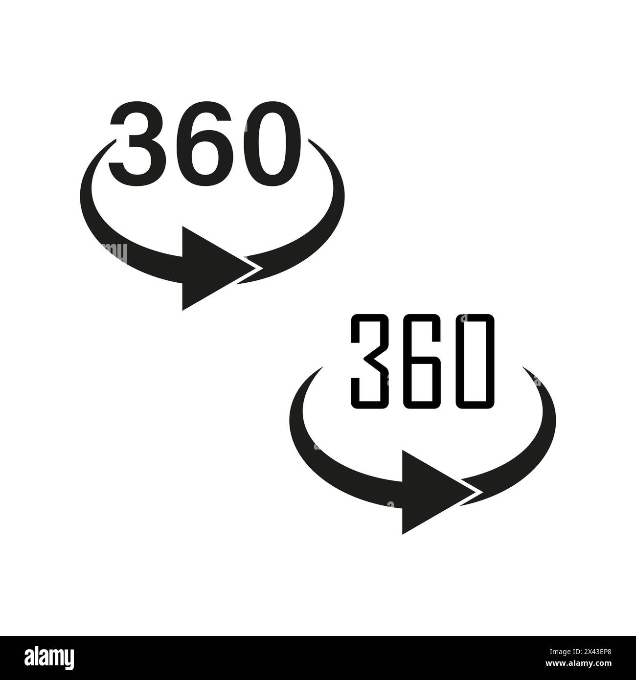 Icons for 360 degree view. Full rotation symbol. Virtual reality ...
