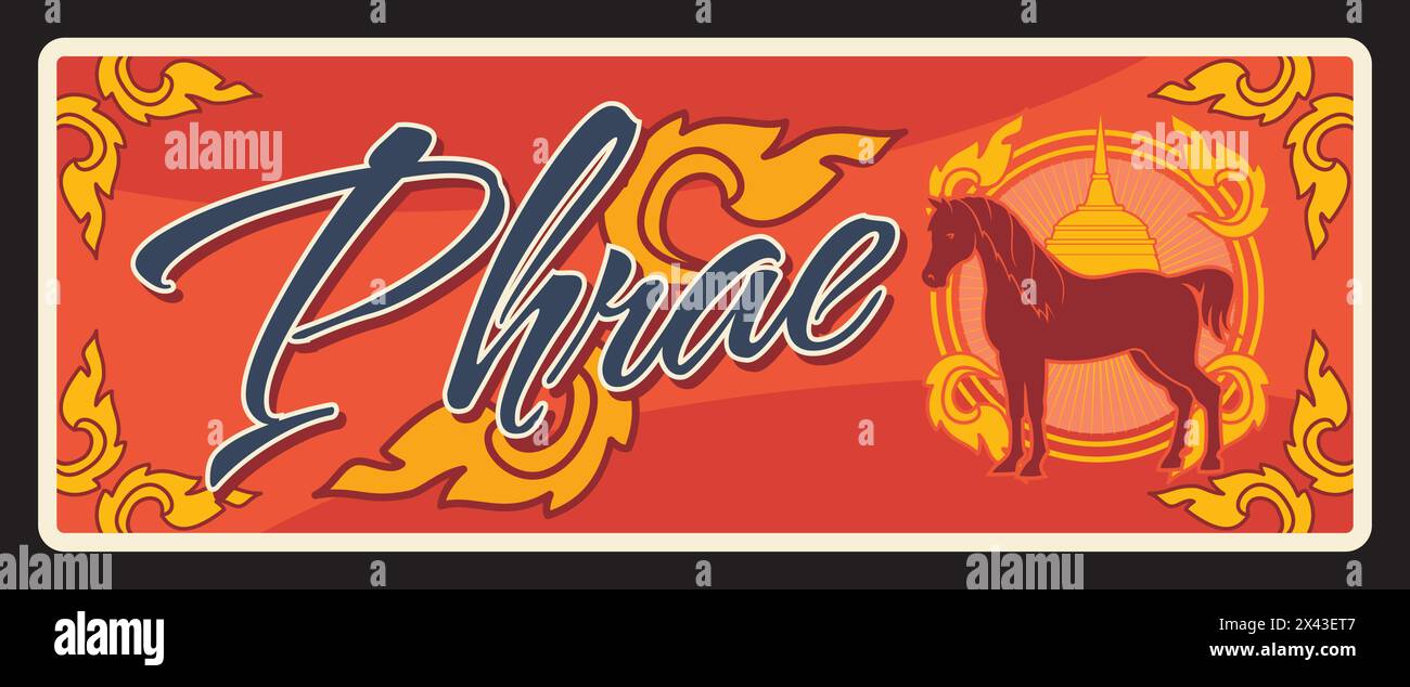 Phrae Thai province vector travel plate with Thailand district flag and ...