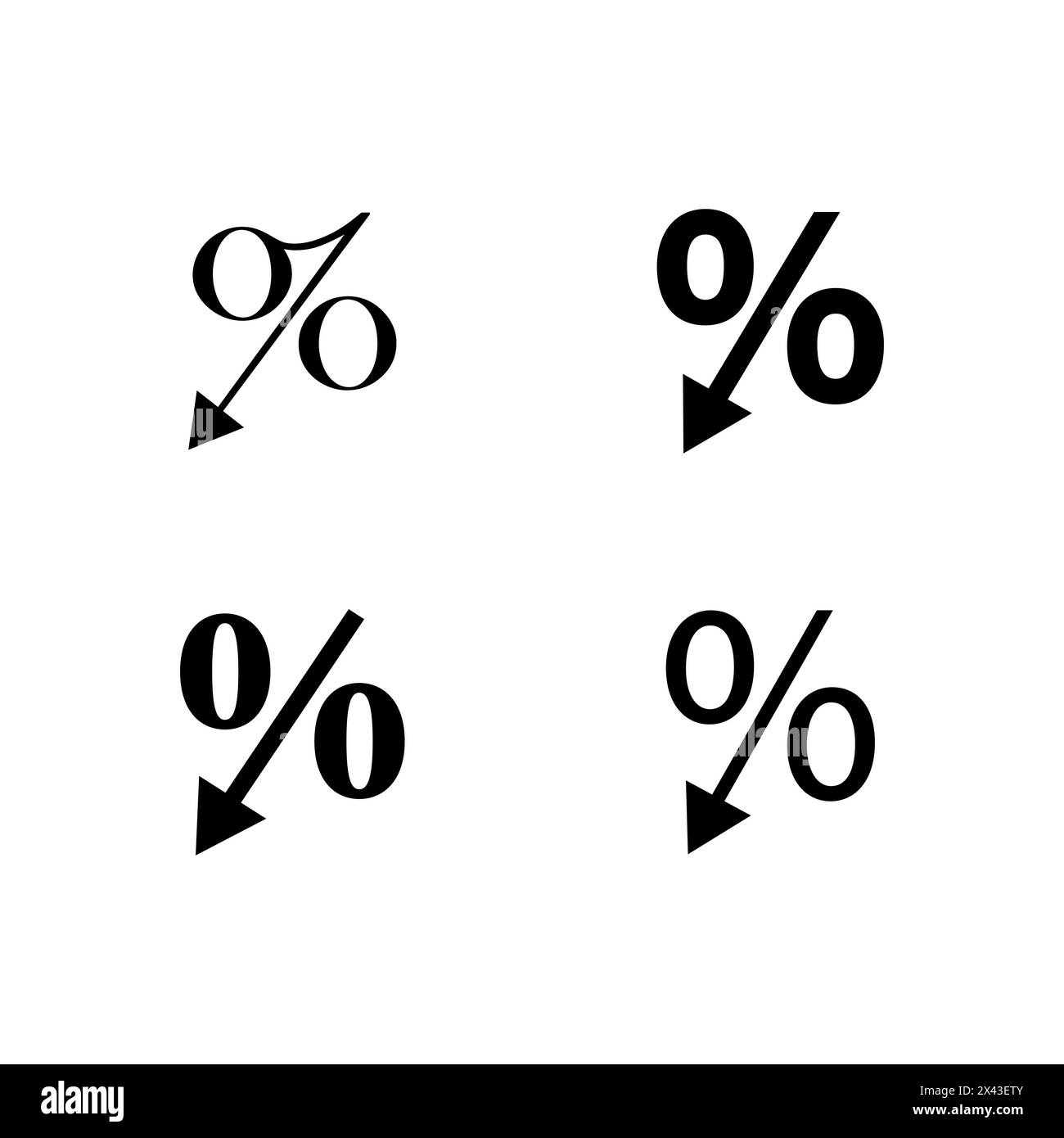 Interest rate decrease icons. Downward financial trend symbols. Vector ...