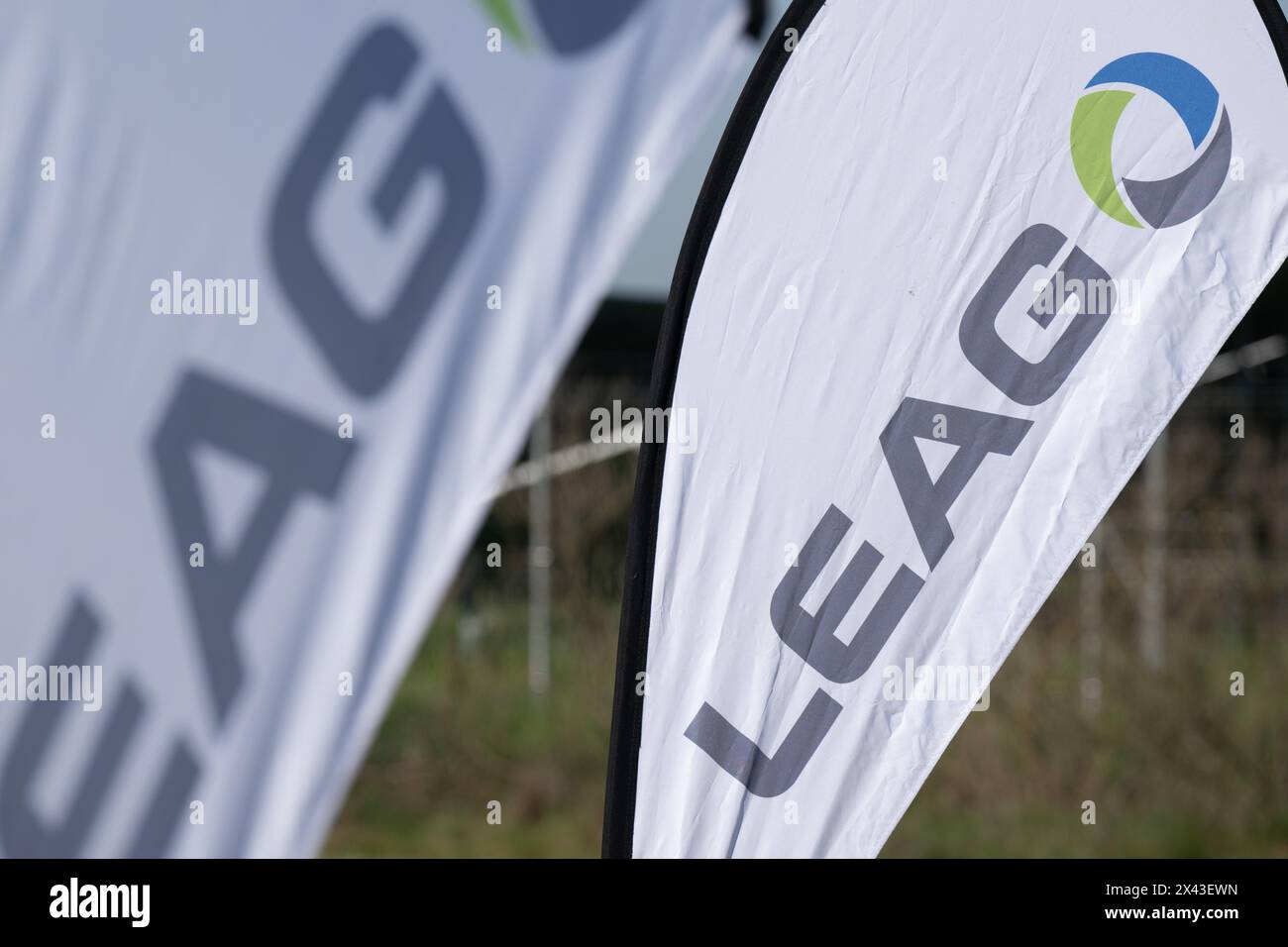 Boxberg, Germany. 30th Apr, 2024. Flags with the logo of Lausitz ...