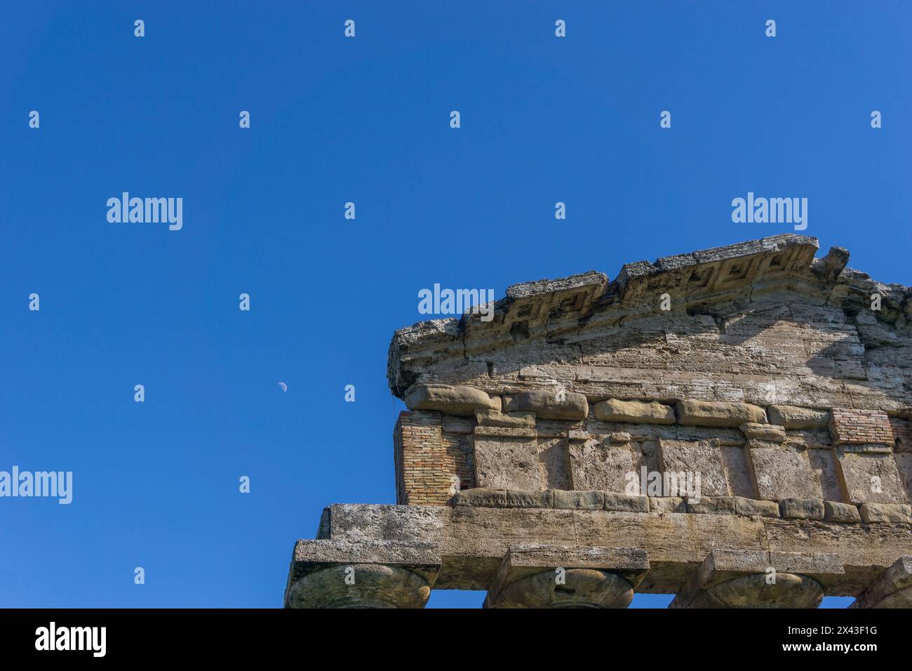 Moon over temple of Athena also known as Temple of Ceres at famous ...