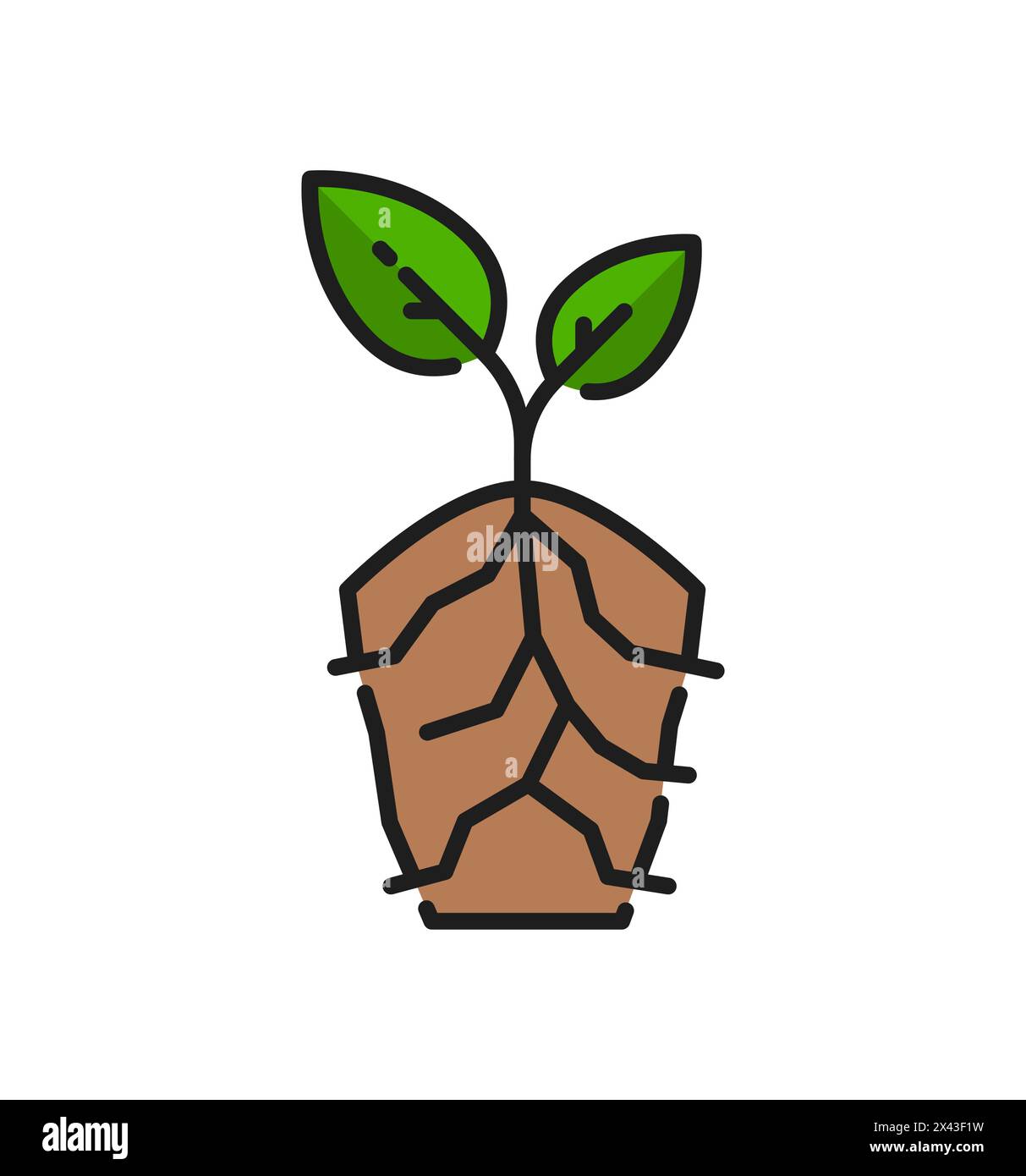 Plant sprout line icon, soil with seed, sprig and green leaves ...