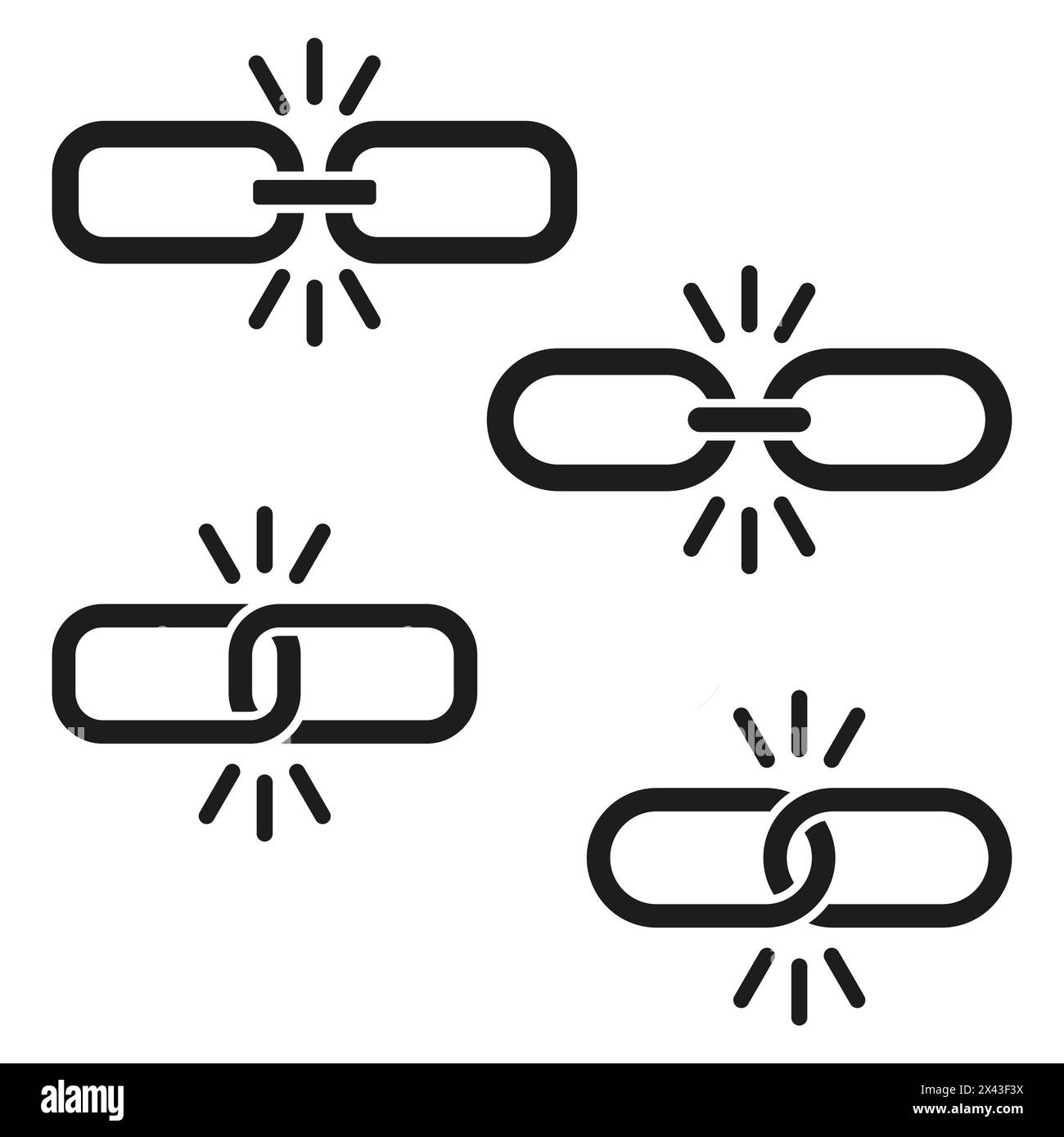 Broken chain links. Vector separation concept. Disconnection symbols ...