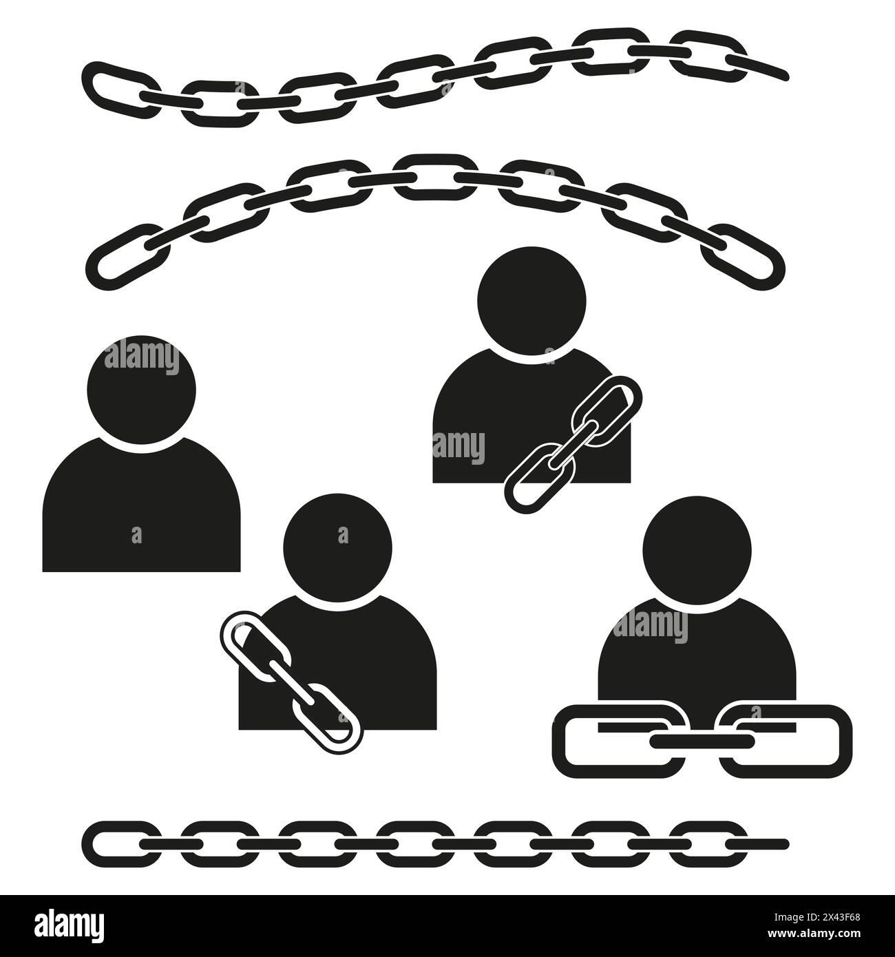 Social connection and networking icons. Chain links with human figures ...