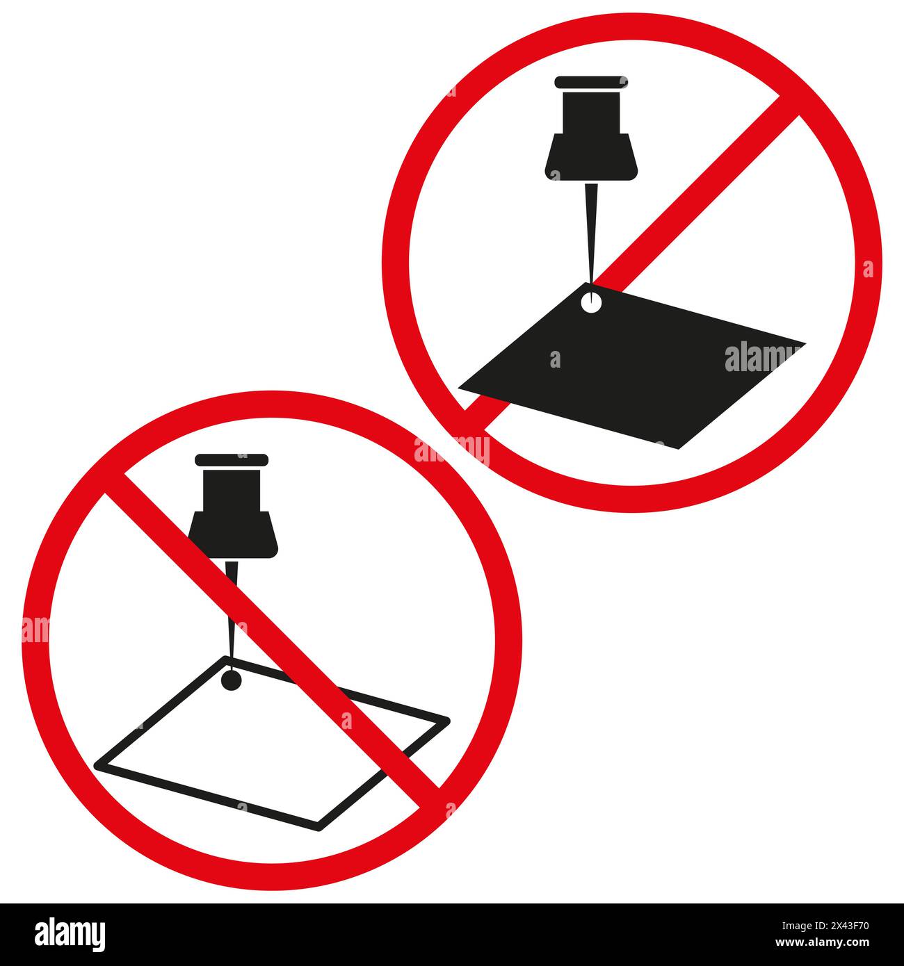 Prohibited pin attachment icons. Vector no pushpin or thumbtack signs ...