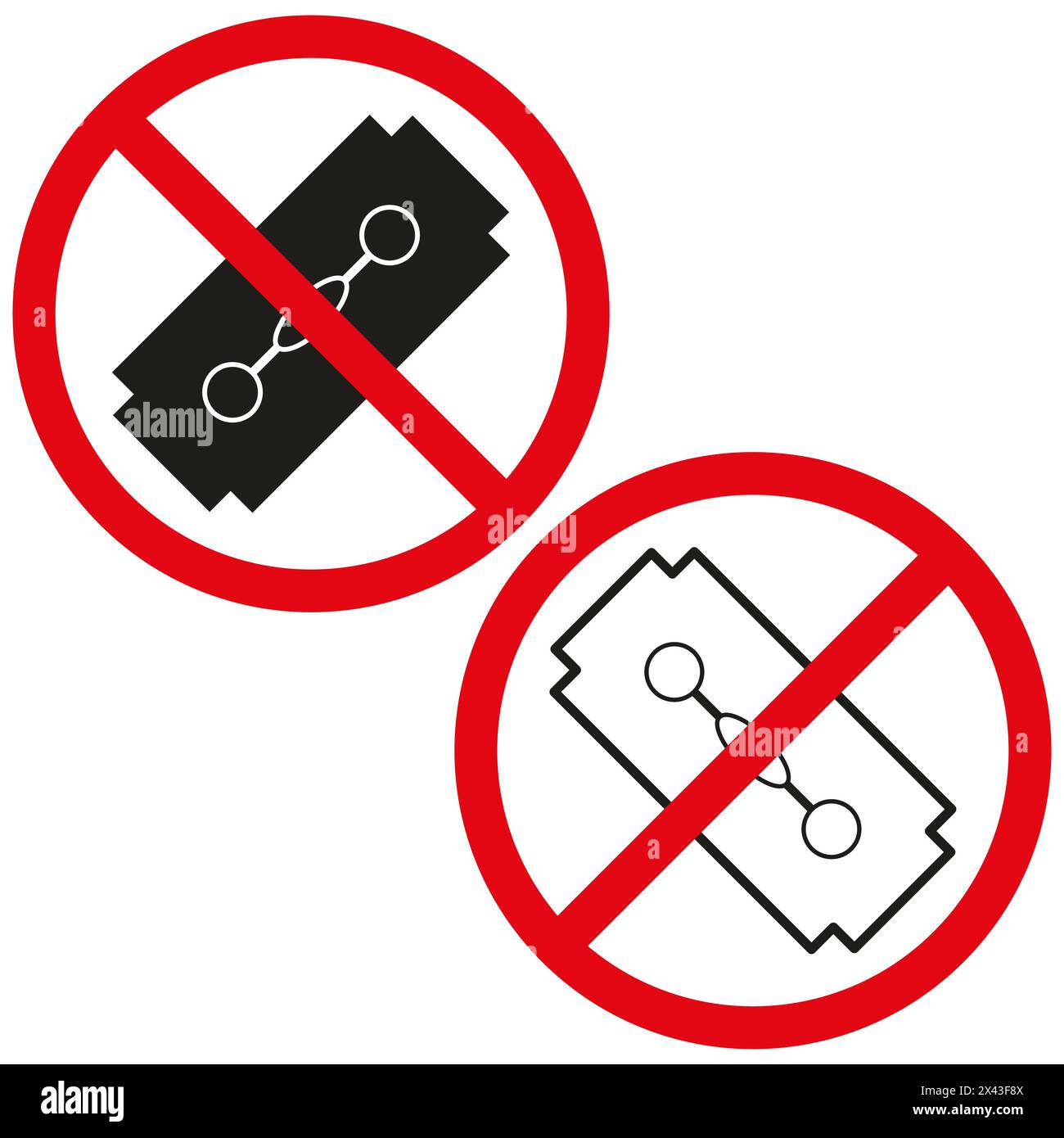 Prohibition signs for blades and razors. No sharp objects allowed ...