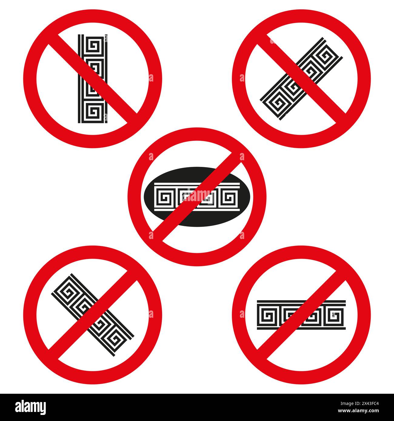 Prohibited Greek key patterns. Vector no meander design signs ...