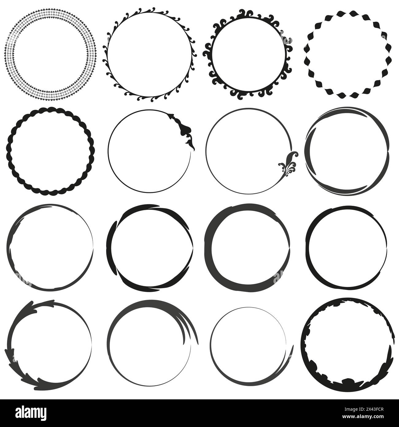 Set of circular design elements. Decorative round borders and frames ...