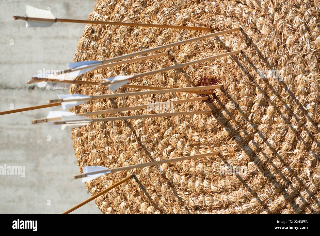 Straw Archery Target With Arrows Stock Photo - Alamy