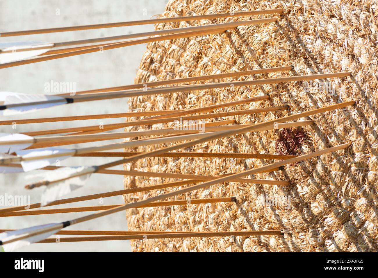 Straw Archery Target With Arrows Stock Photo - Alamy