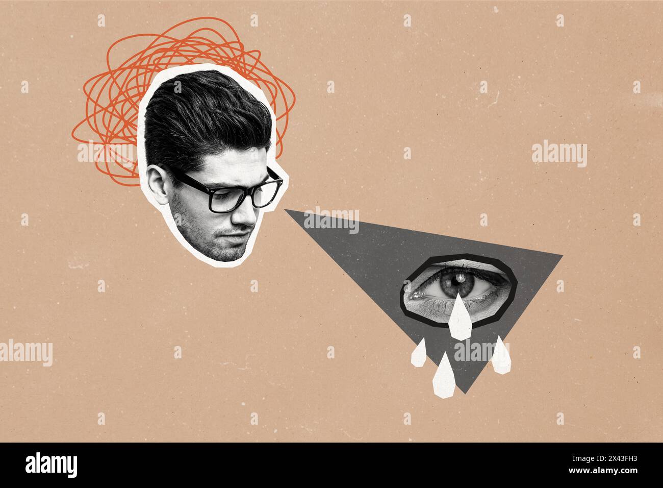 Composite photo collage of upset man head quarel eye cry drop tear ...