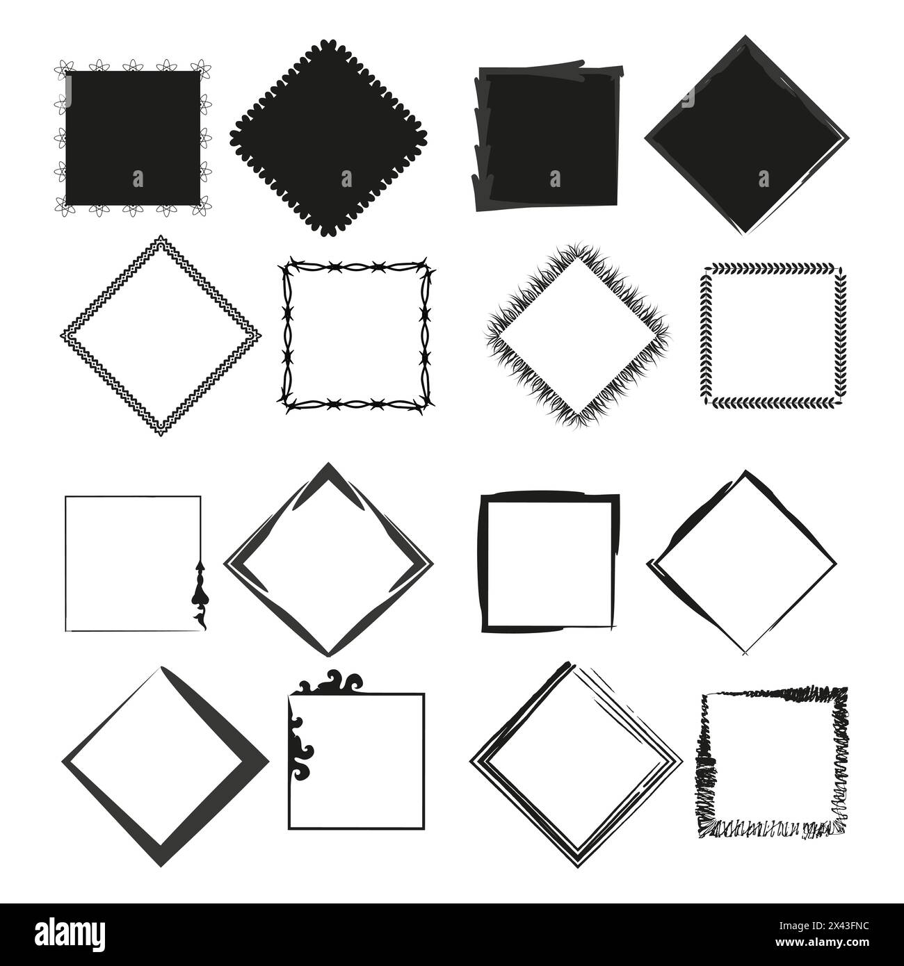 Decorative Borders Vector Collection Assorted Frames Set Monochrome Square Design Stock Vector