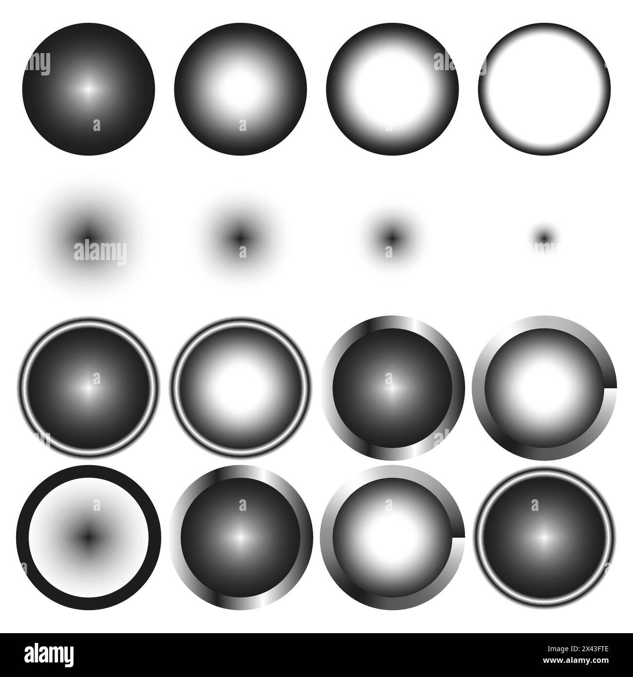 Set of gradient spheres. Shades of gray balls. Glossy 3D orbs ...