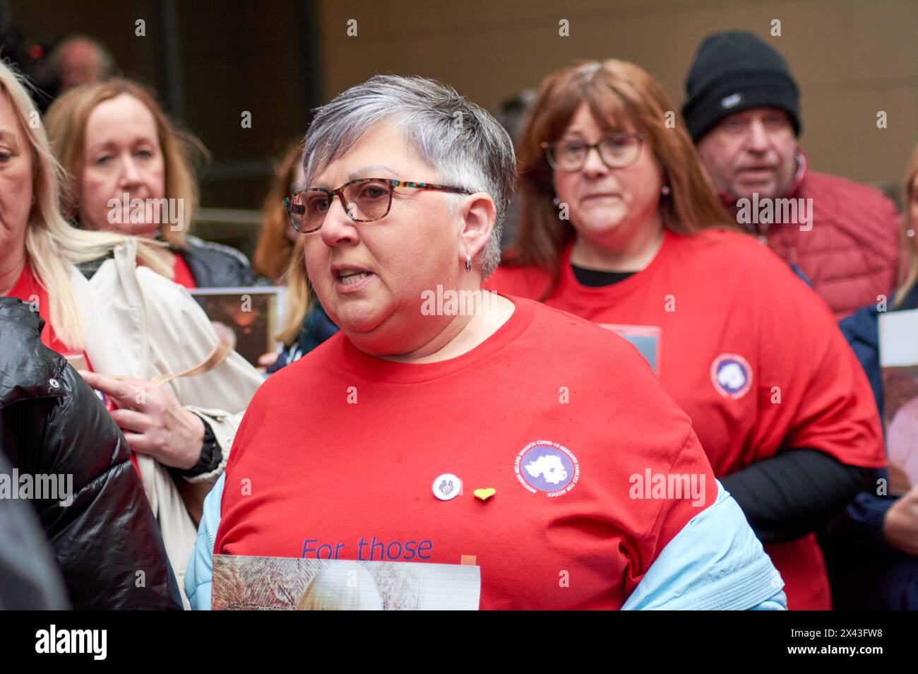 Belfast, United Kingdom 30 04 2024 Brenda Doherty outside UK covid ...
